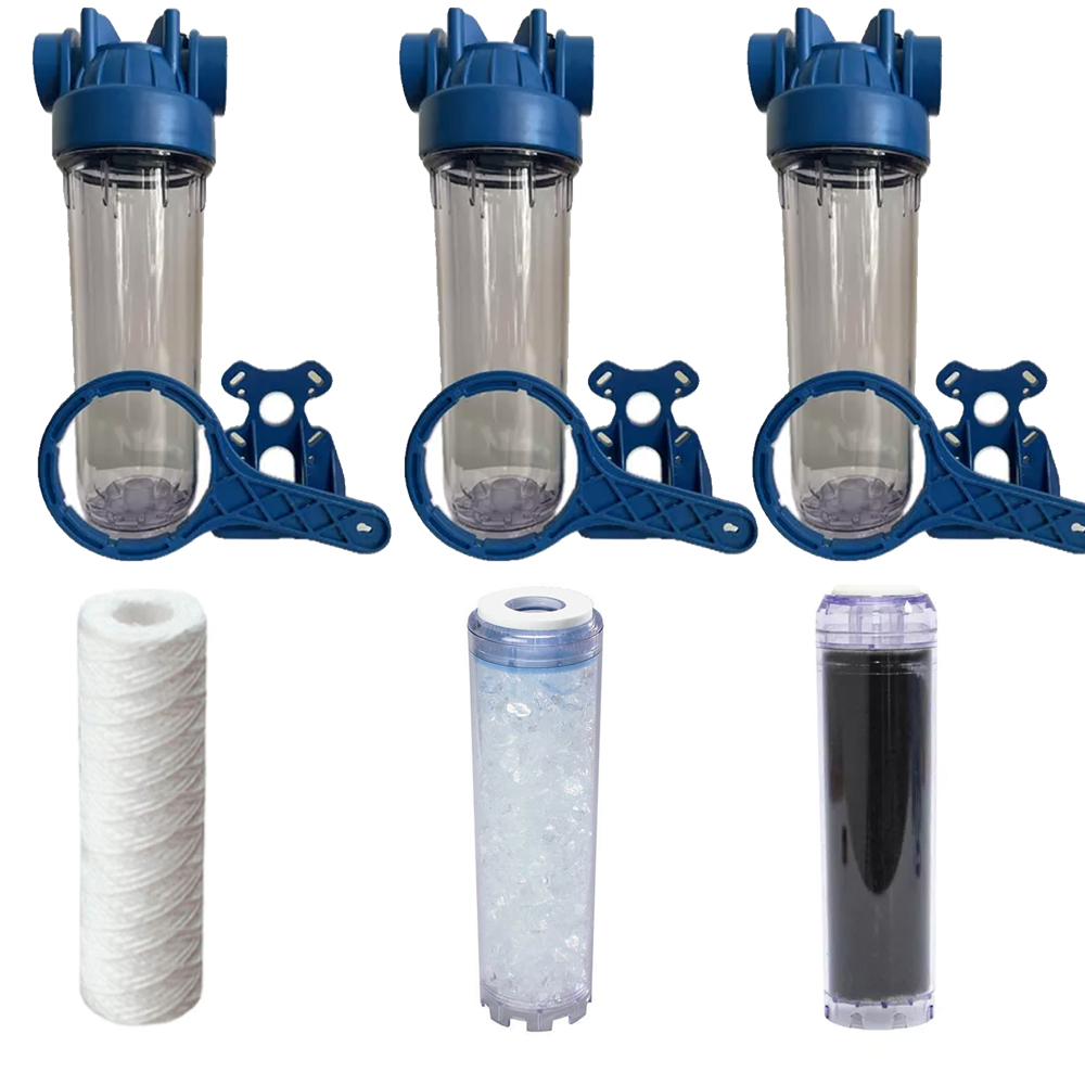 Kit Contenedores + Triple Filtros Arena Sarro Y Cloro 10"- AGUAFER